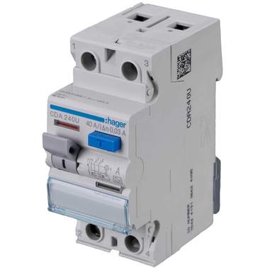 Hager 40A 2 Pole 30mA Type A RCD (CDA240U) | CEF