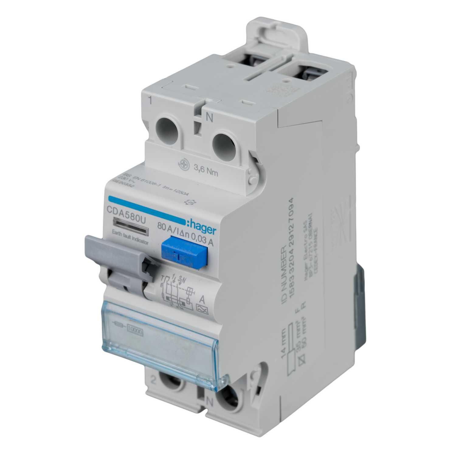Hager 80A 2 Pole 30mA Type A RCD (CDA580U) | CEF