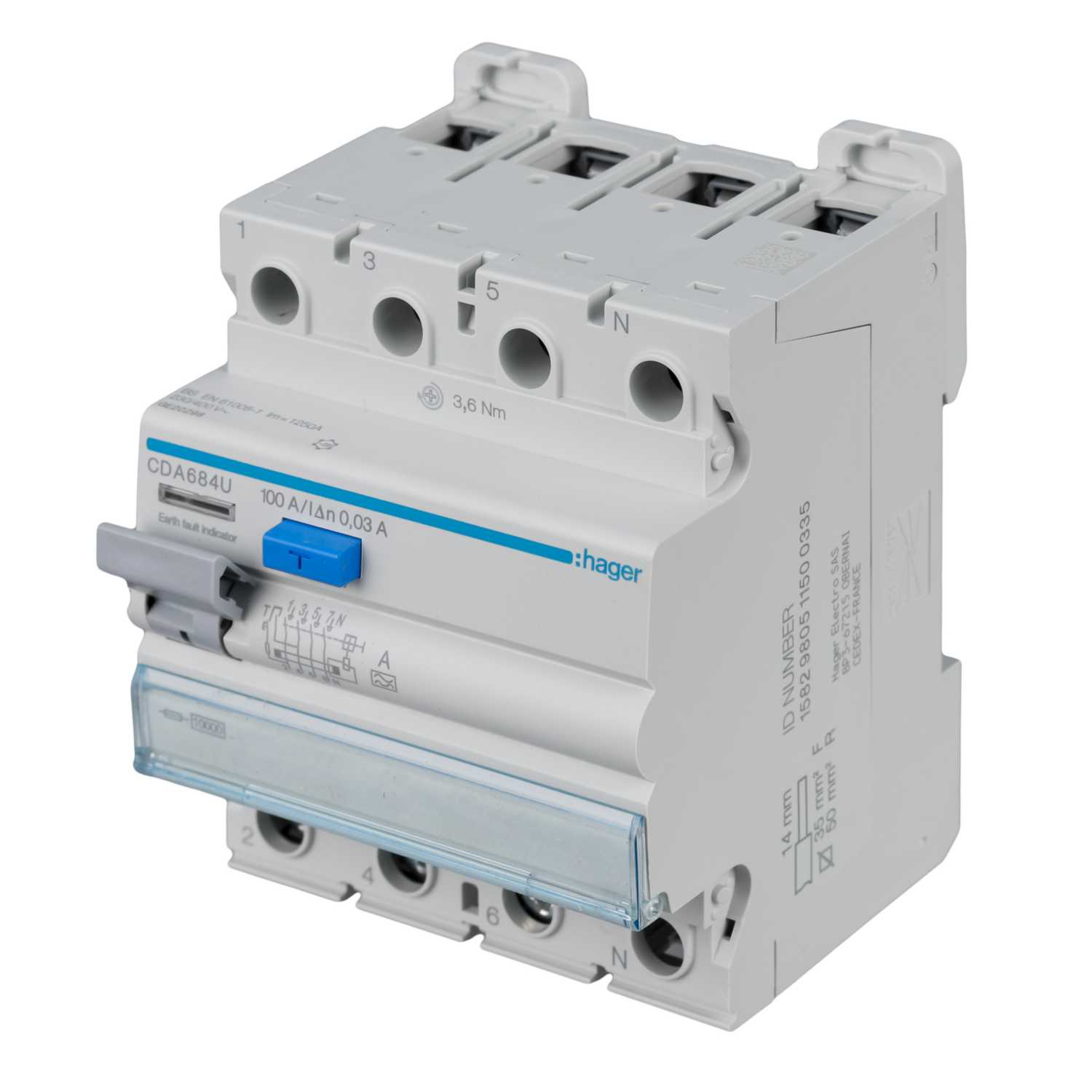 Hager 100A 4 Pole 30mA Type A RCD (CDA684U) | CEF
