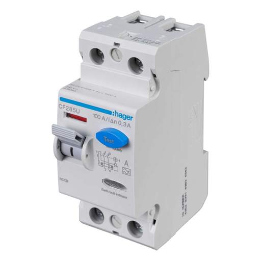 Hager 100A 2 Pole 300mA Type A RCD (CF285U) | CEF
