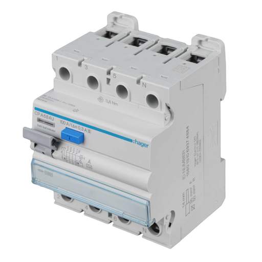 Hager 100A 4 Pole 300mA Type A Time Delay RCD (CPA684U) | CEF