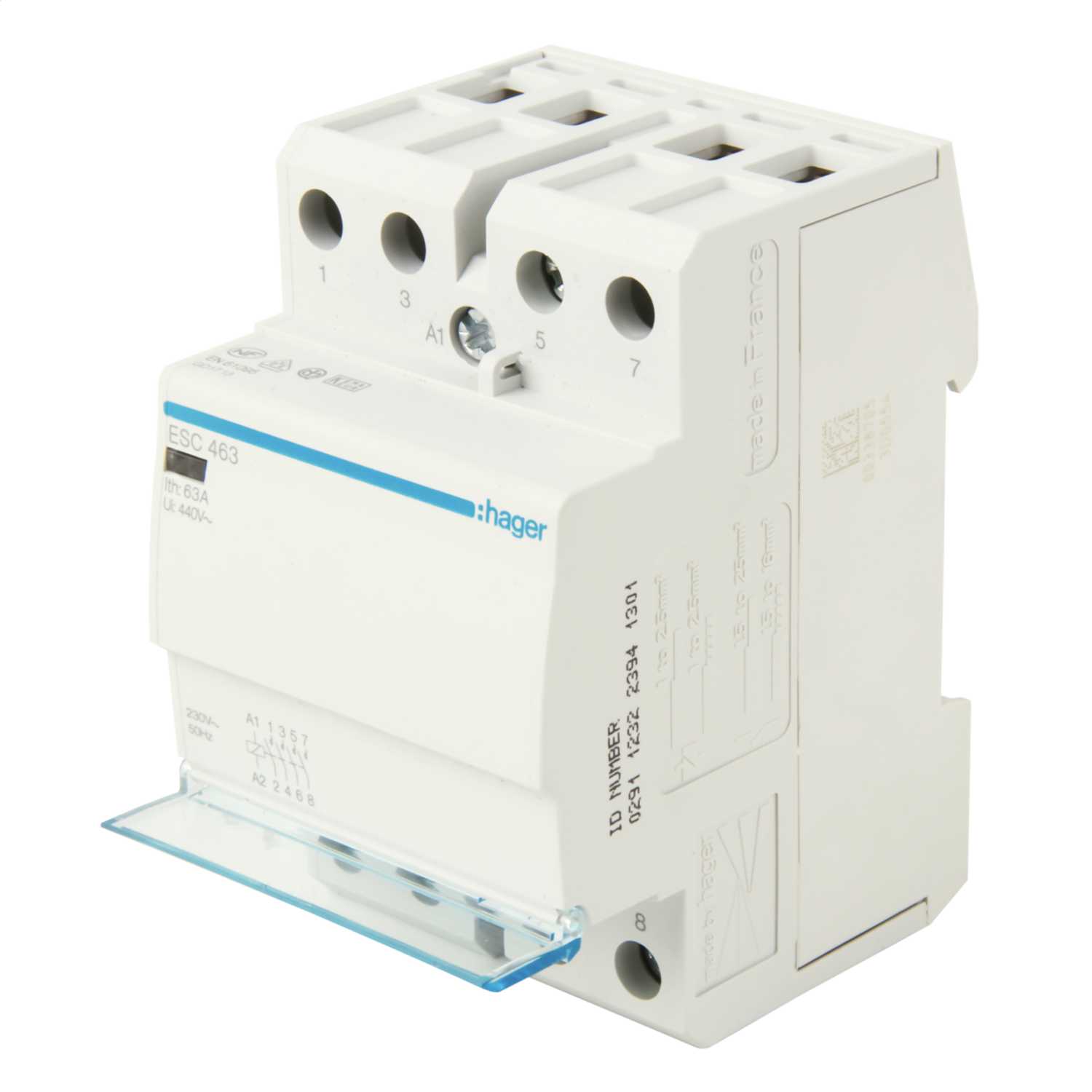 Hager 63A 3 Module Contactor 4 NO Contacts (ESC463) | CEF