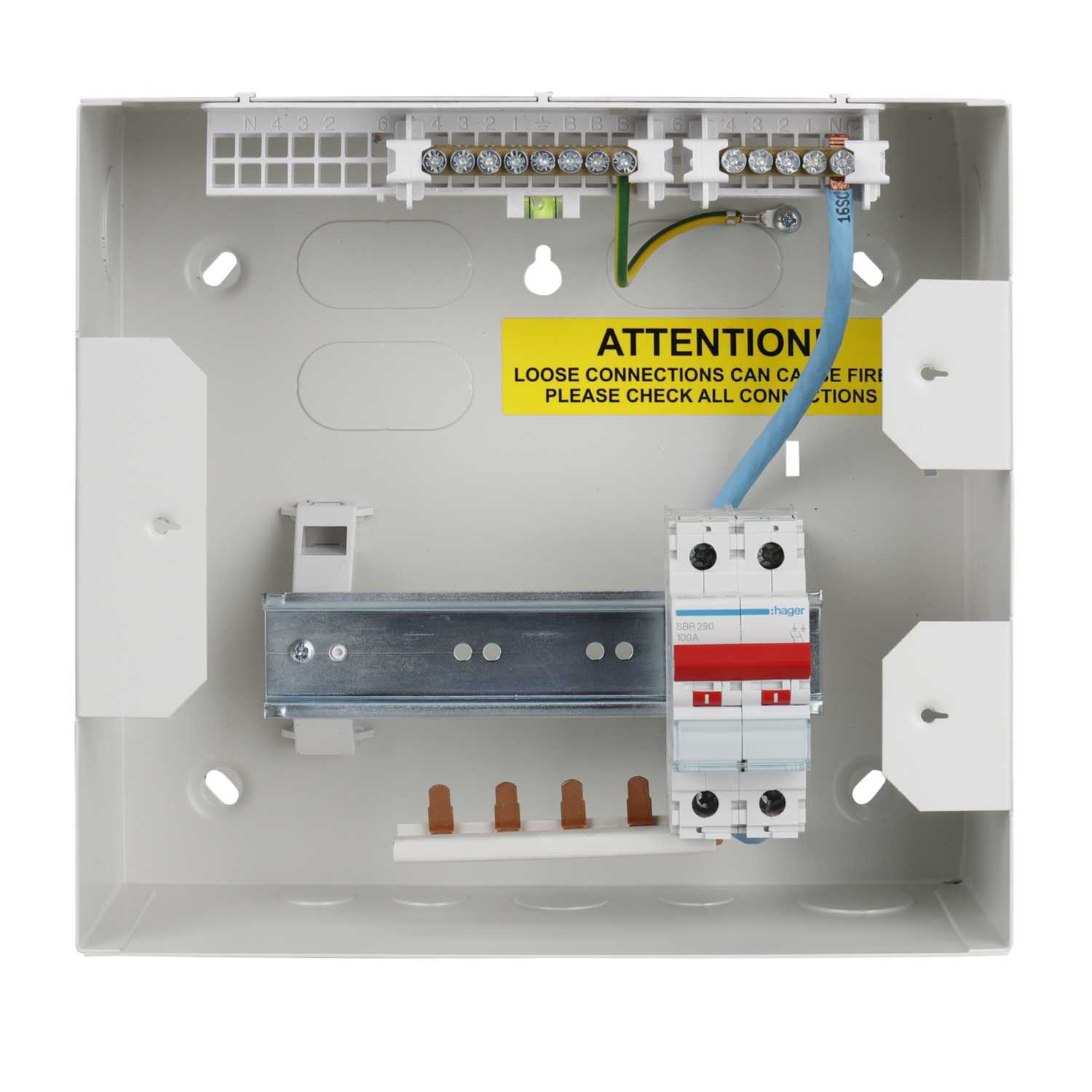Hager 100A 4 Way Type A SP+N Metalclad Distribution Board with Incomer ...