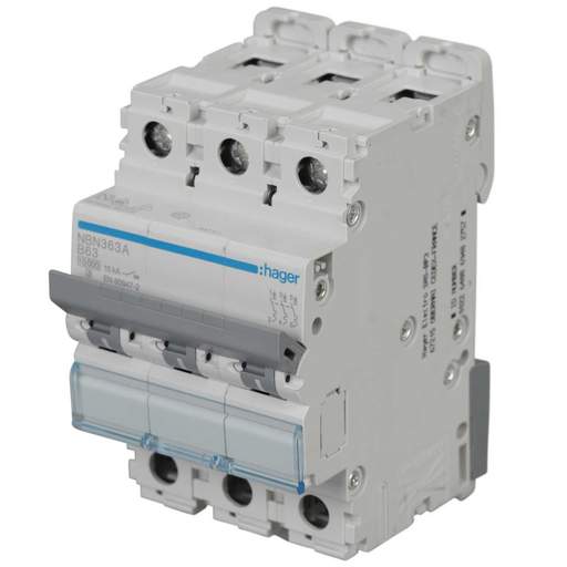Hager 63A Triple Pole 10kA B Curve MCB (NBN363A) | CEF