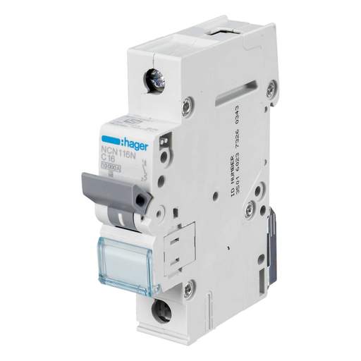 Hager 16A Single Pole 10kA C Curve MCB (NCN116N) | CEF