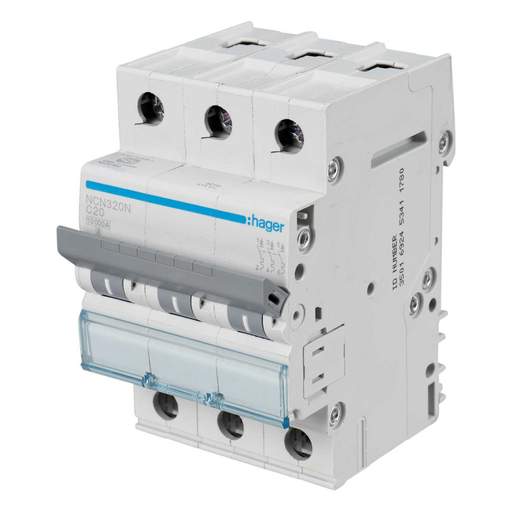 Hager 20A Triple Pole 10kA C Curve MCB (NCN320N) | CEF