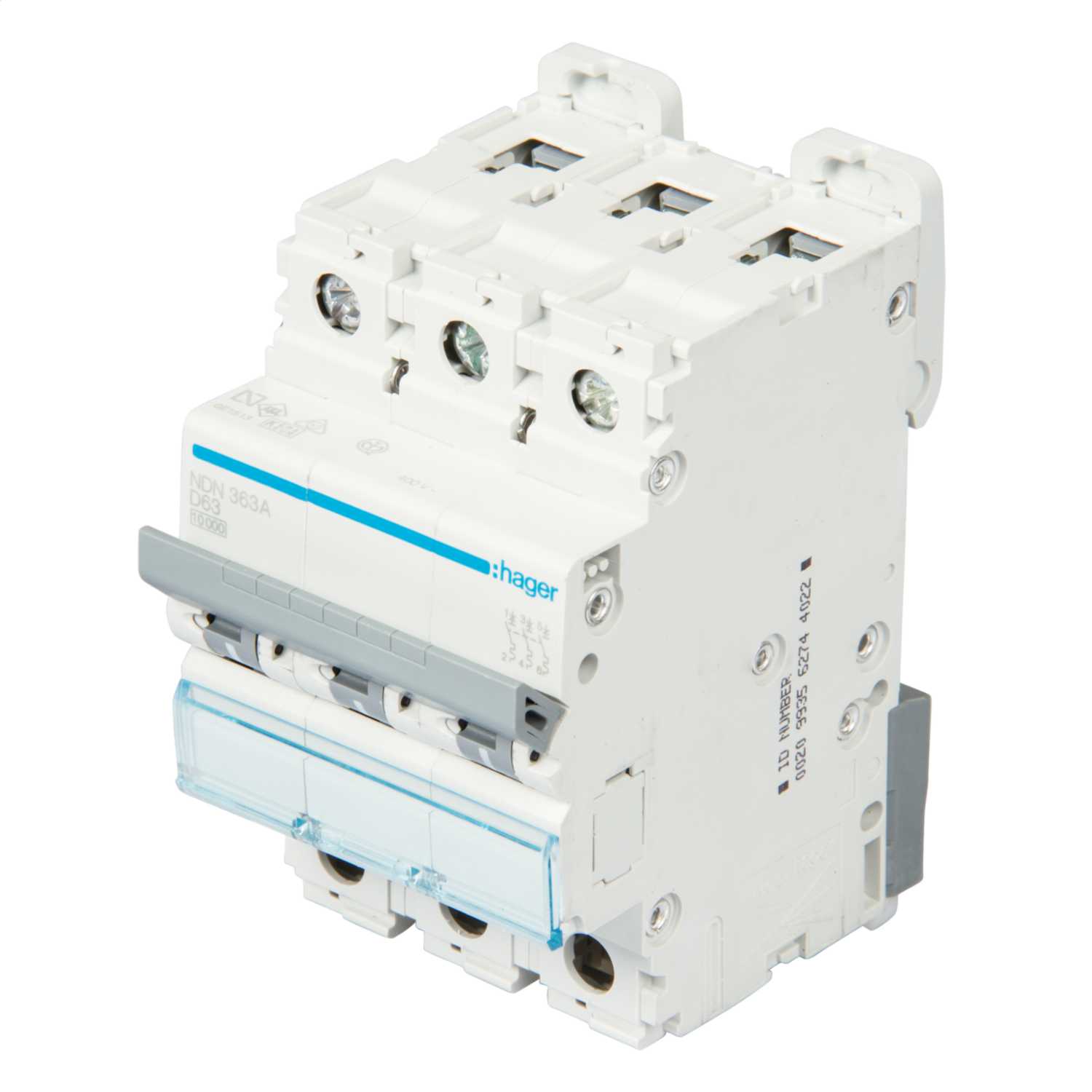 Hager 63A Triple Pole 10kA D Curve MCB (NDN363A) | CEF