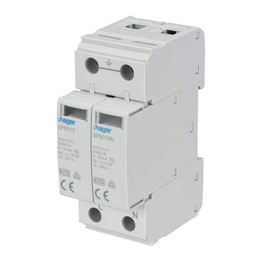 Hager 40kA 2 Module Single Pole and Neutral Type 2 Surge Protector Kit ...