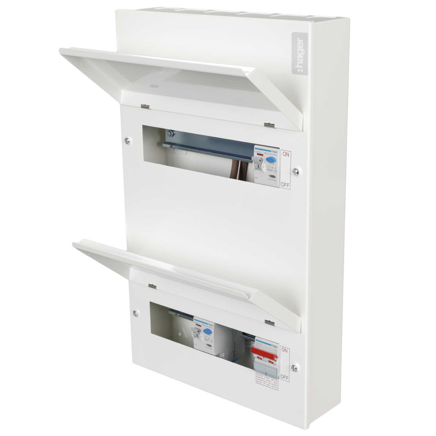 Hager 8 + 10 Dual Row Dual 100A RCD High Integrity Metal Clad Consumer ...