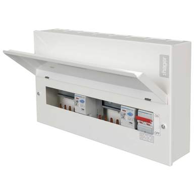 Hager 6 + 6 Dual 100A RCD Split Load Metal Clad Consumer Unit (VML966H ...
