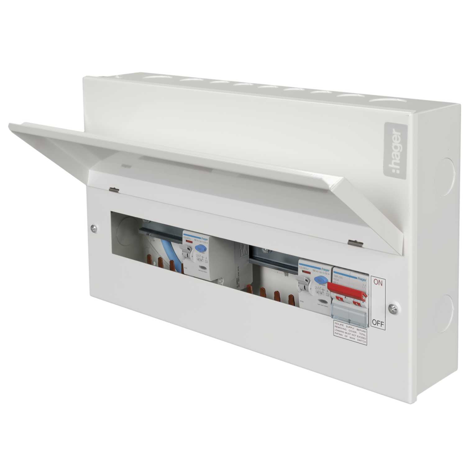 Hager 6 + 6 Dual 100A RCD Split Load Metal Clad Consumer Unit with ...