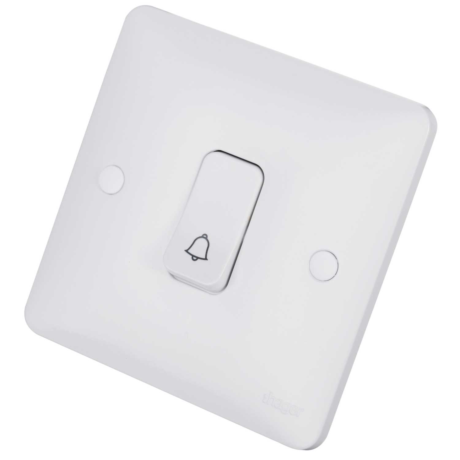 Hager Sollysta 10A 1 Gang 2 Way Push Switch with Bell Symbol White ...