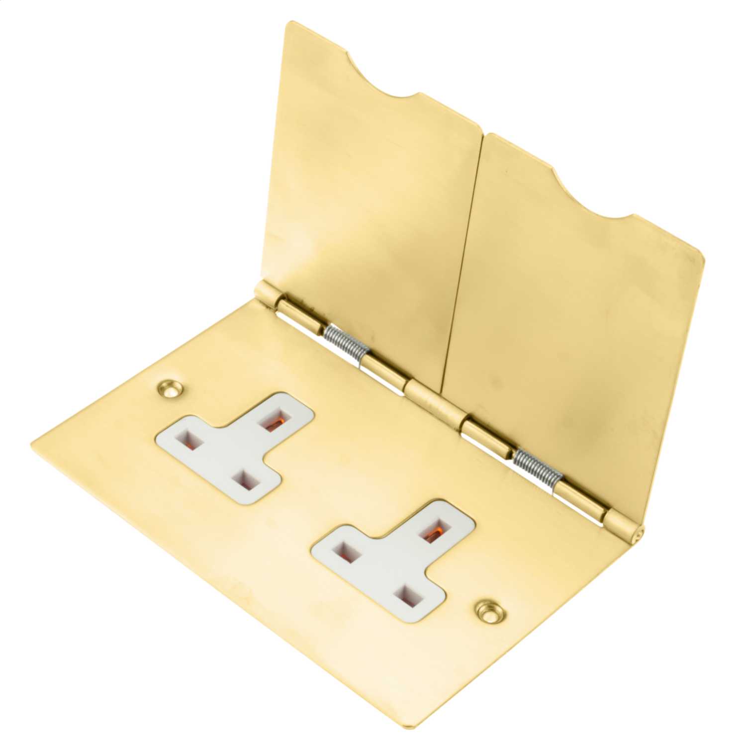 Hamilton 13A 2 Gang Unswitched Floor Socket White Insert Satin Brass ...
