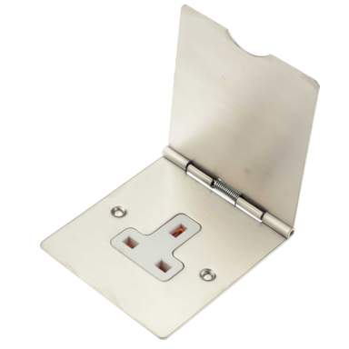 Hamilton 13A 1 Gang Unswitched Floor Socket White Insert Satin Chrome ...