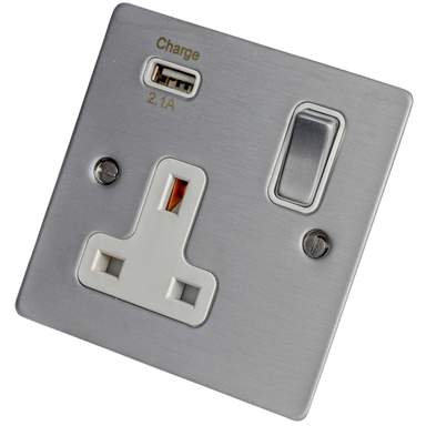 Hamilton Sheer 13A 1 Gang Switched Socket with USB Outlet White Insert ...