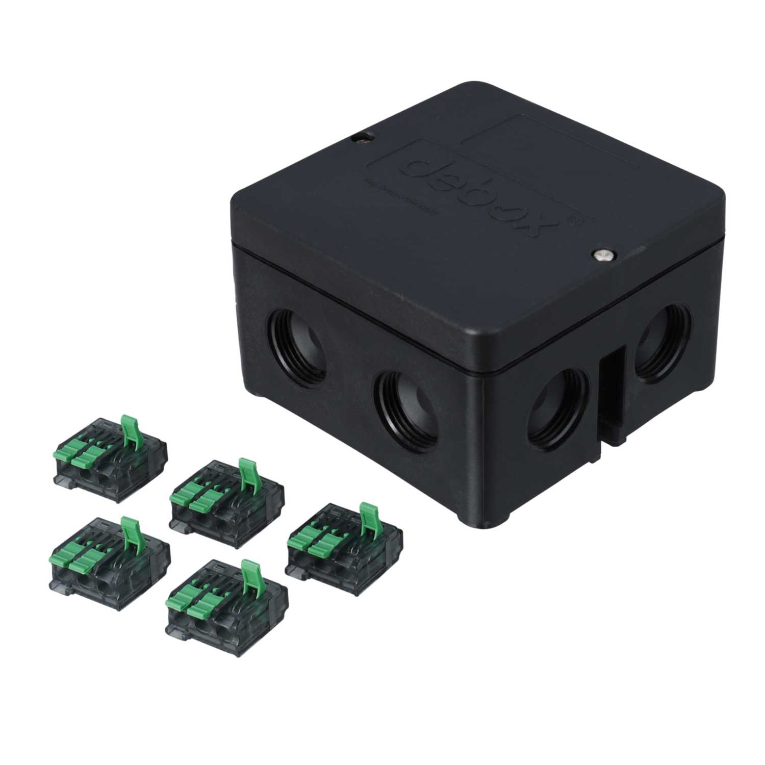 Hylec Debox 11 85mm x 85mm x 53mm Junction Box with Connectors Black IP66/67 (DEKSB-011SL-BK) | CEF