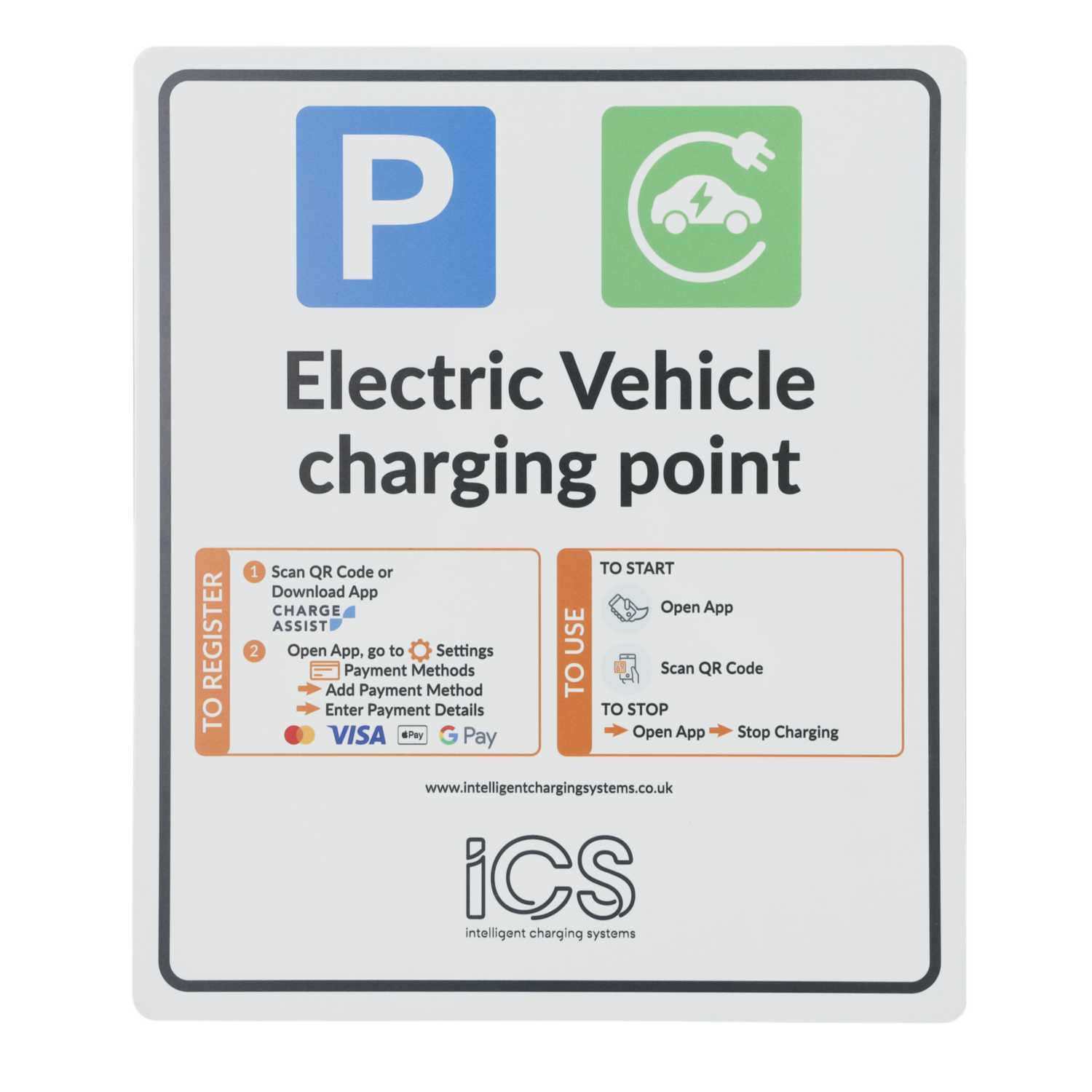ICS 467mm x 400mm Public Use Pole Mount Reflective EV Charge Point Sign ...