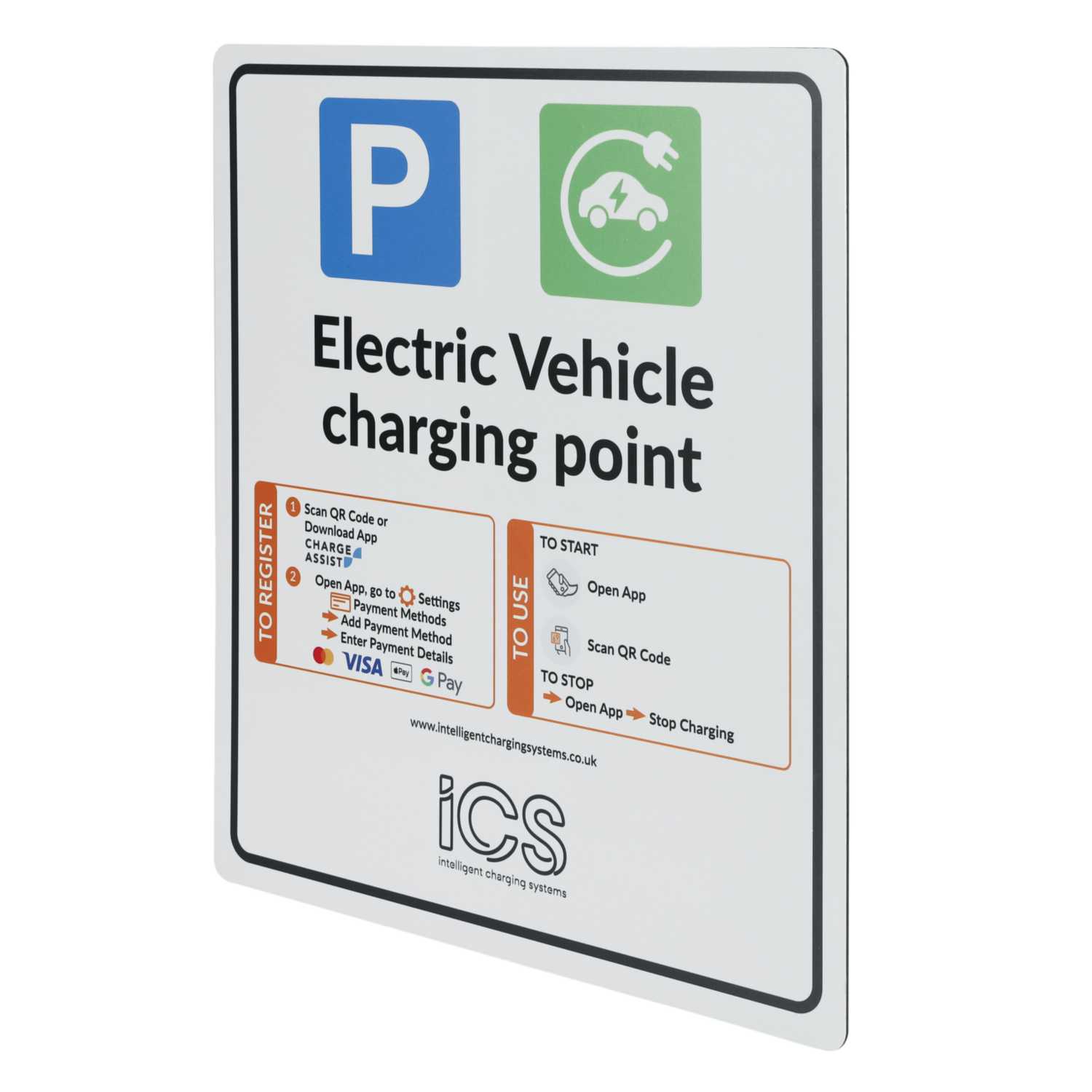 ICS 467mm x 400mm Public Use Pole Mount Reflective EV Charge Point Sign ...