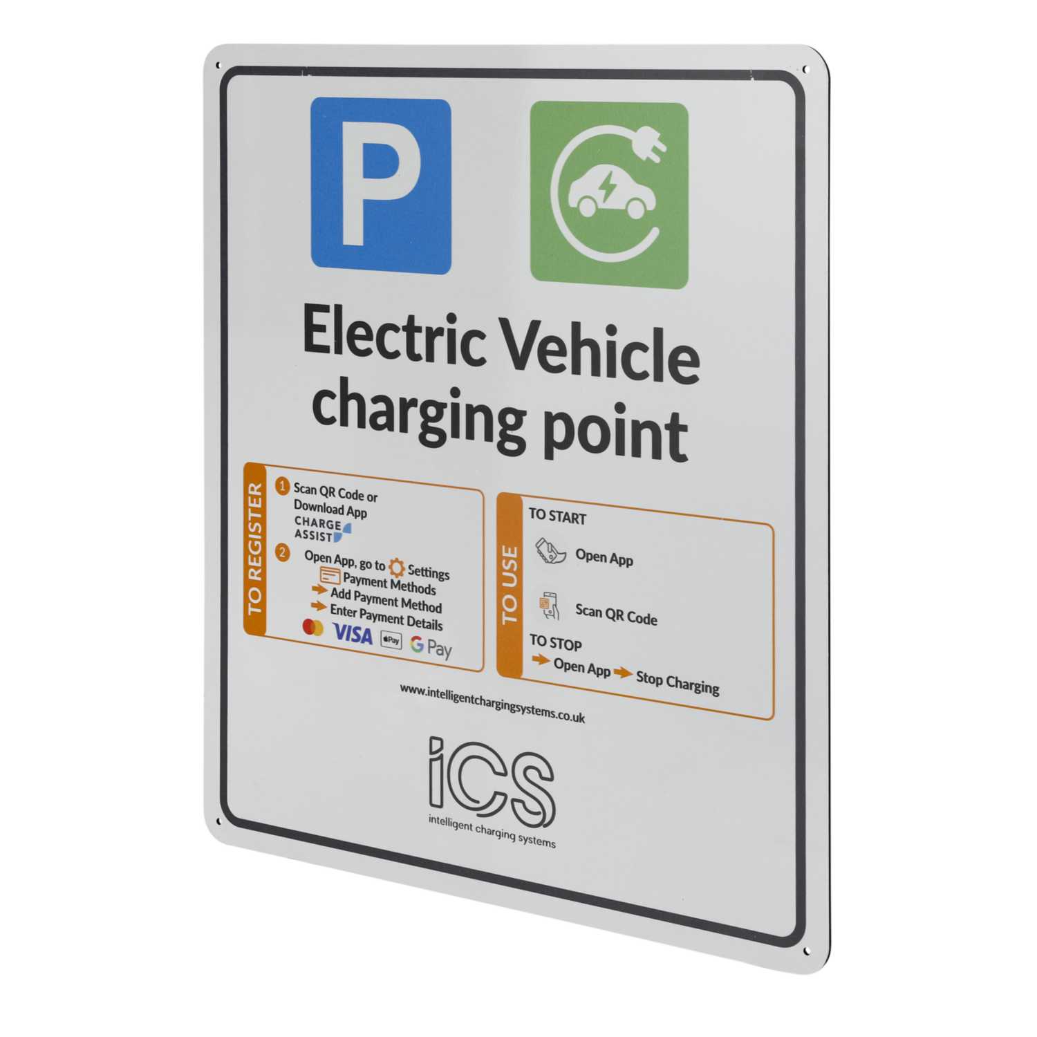 ICS 467mm x 400mm Public Use Wall Mount Reflective EV Charge Point Sign ...