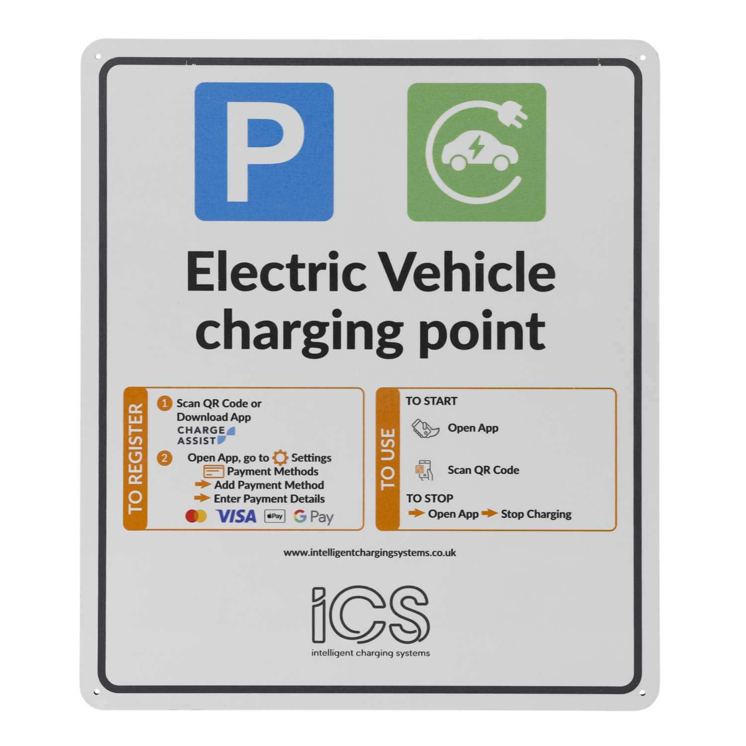 ICS 467mm x 400mm Public Use Wall Mount Reflective EV Charge Point Sign ...