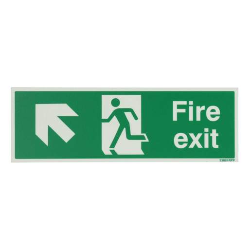 Industrial Signs 300mm x 100mm Fire Exit Arrow Up and Left Rigid PVC ...