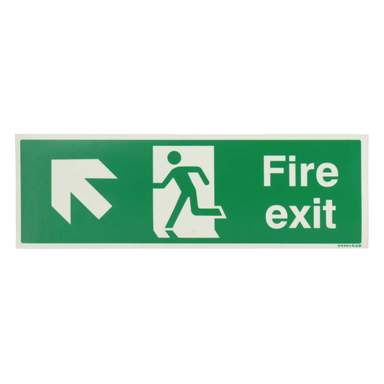 Industrial Signs 300mm x 100mm Fire Exit Arrow Up and Left Self ...