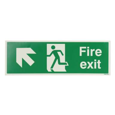 Industrial Signs 450mm x 150mm Fire Exit Arrow Up and Left Self ...