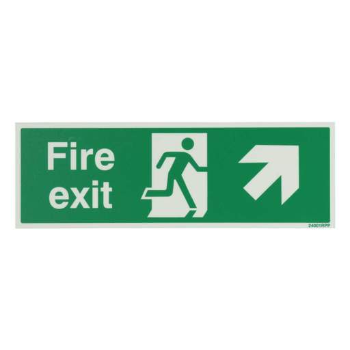 Industrial Signs 300mm x 100mm Fire Exit Arrow Up and Right Rigid PVC ...