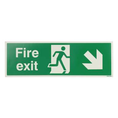 Industrial Signs 450mm x 150mm Fire Exit Arrow Down and Right Self ...
