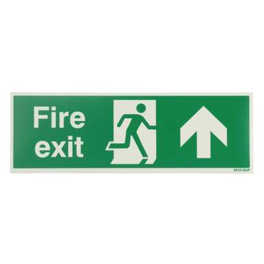 Industrial Signs 300mm x 100mm Fire Exit Arrow Up Self Adhesive Vinyl ...