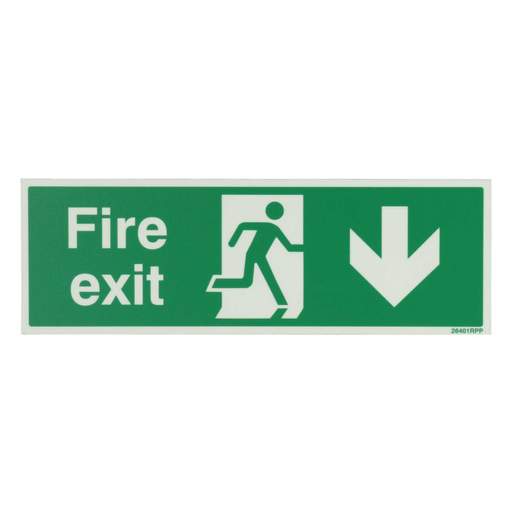 Industrial Signs 300mm x 100mm Fire Exit Arrow Down Rigid PVC ...