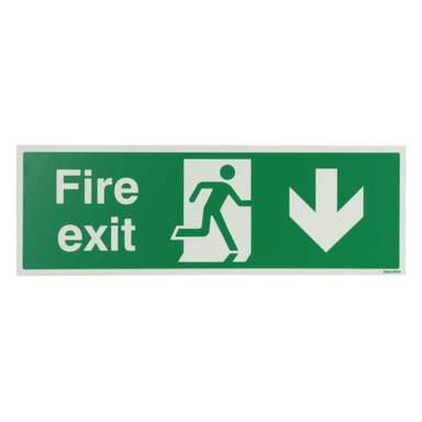 Industrial Signs 450mm x 150mm Fire Exit Arrow Down Rigid PVC ...