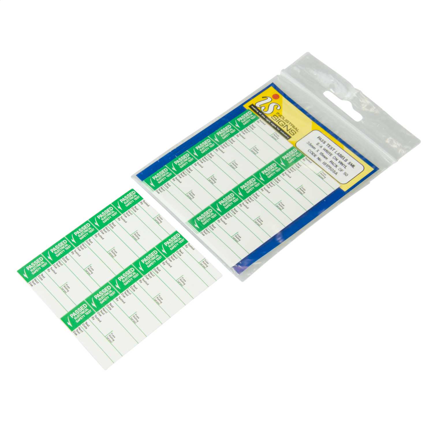 Industrial Signs 35mm x 15mm Passed Electrical Safety Test Label (Pack ...