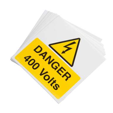 Industrial Signs 75mm x 75mm "Danger 400 Volts" Self Adhesive Vinyl ...