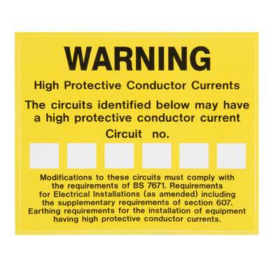 Industrial Signs 75mm x 65mm Warning High Protective Conductor Current ...