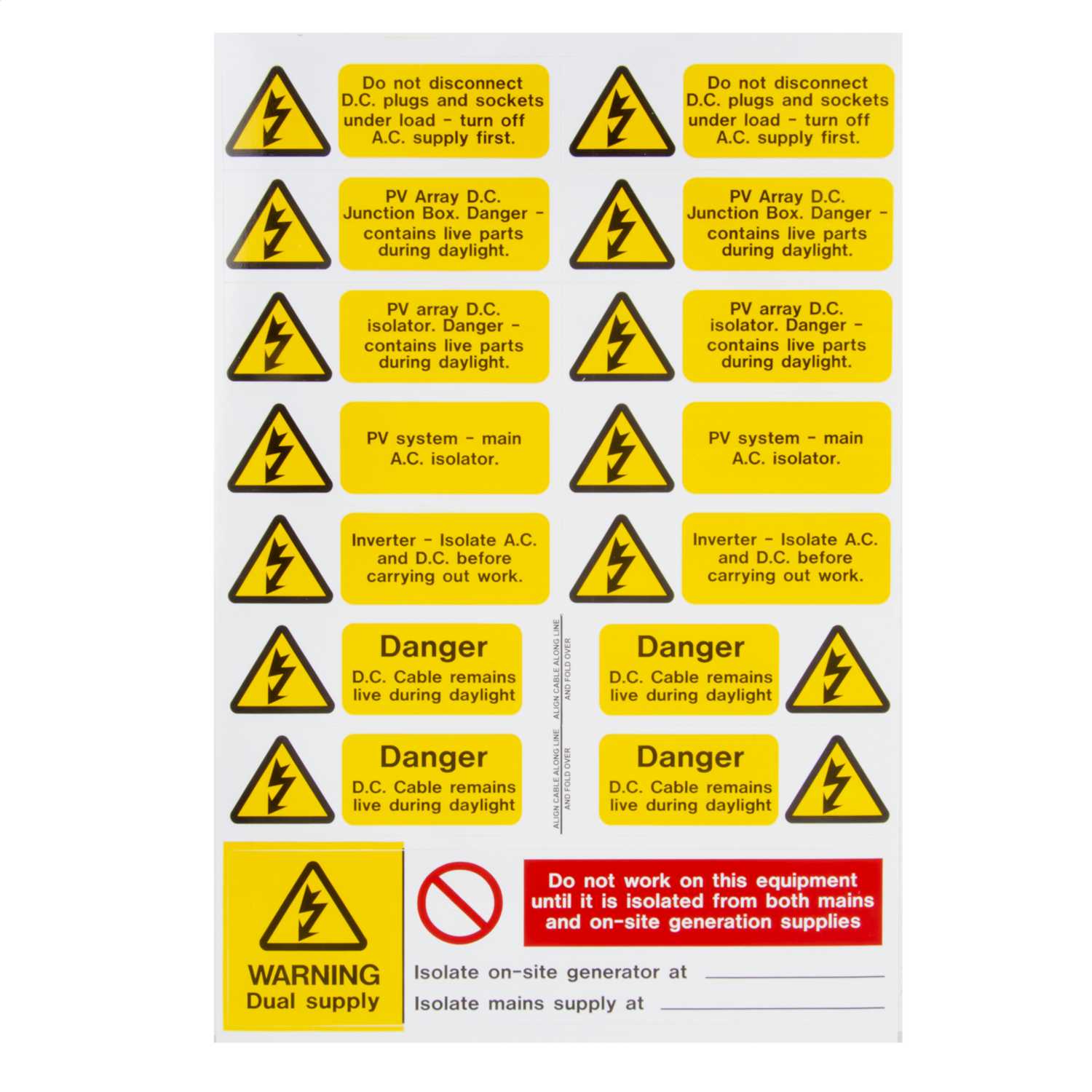Industrial Signs Solar PV Array Self Adhesive Vinyl Label Set (IS8800SA ...