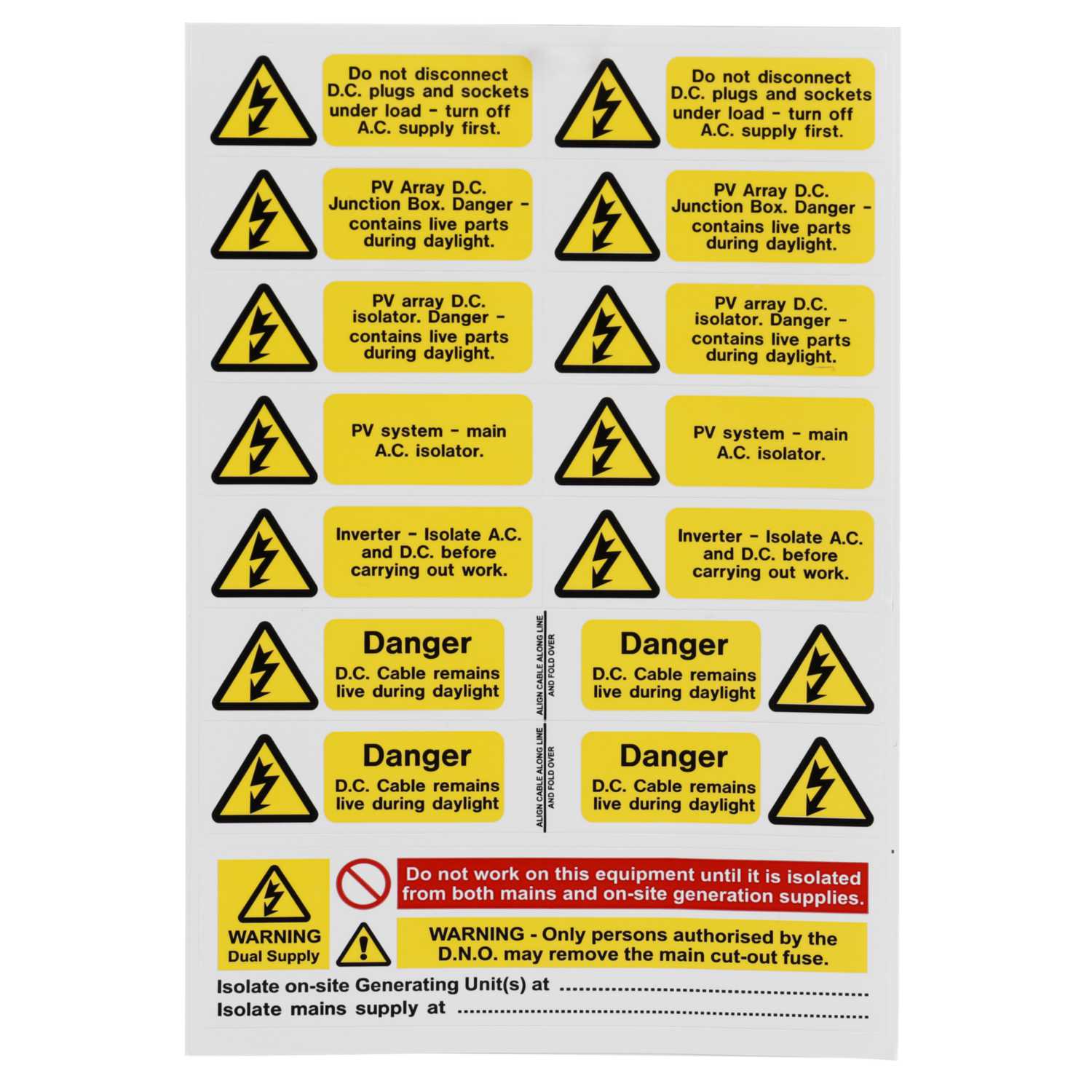 Industrial Signs Solar PV Array Self Adhesive Vinyl Label Set (Pack of ...