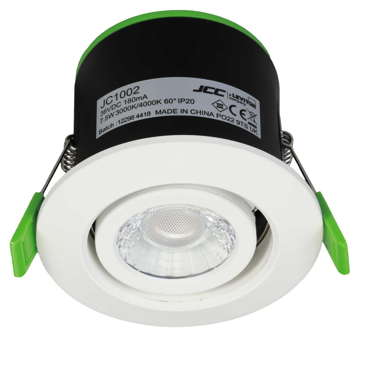 JCC V50 7.5W LED Fire Rated Colour Selectable Dimmable Tilt Downlight ...