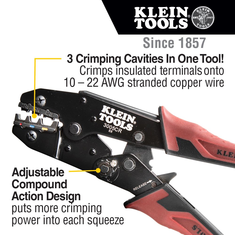 Klein Ratchet Crimp Tool for Insulated Terminals (3005CR) | CEF