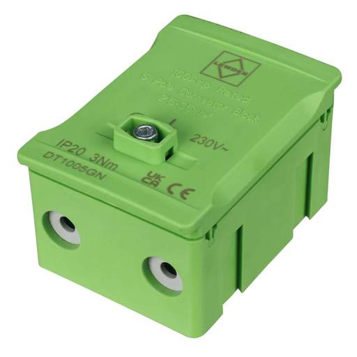 Lewden 100A 5 Way Single Pole Terminal Block Green (DT1005GN) | CEF