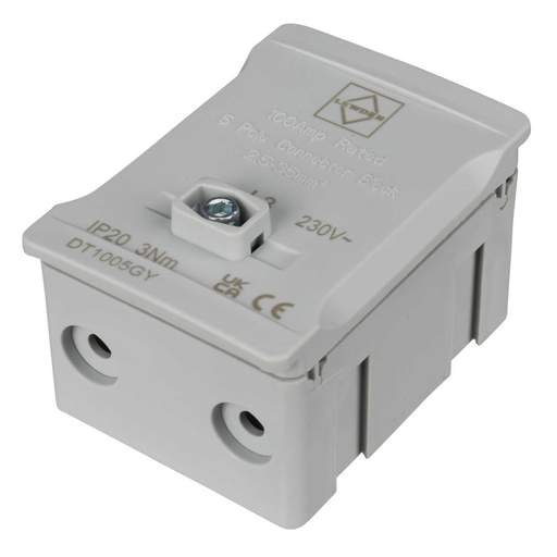 Lewden 100A 5 Way Single Pole Terminal Block Grey (DT1005GY) | CEF