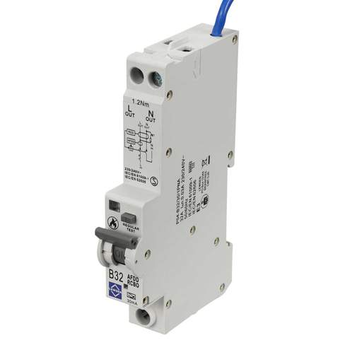 Lewden 32A Double Pole 1 Module B Curve 6kA 30mA Type A AFDD Combined RCBO (P04-B32/30/1PNA) | CEF
