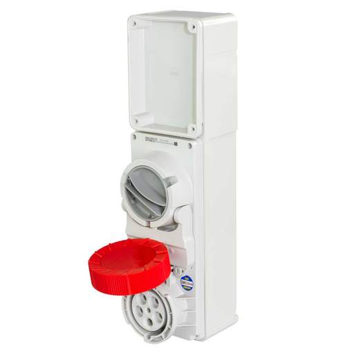 Lewden 63A 3P+N+E 415V Interlocked Switched Socket IP65 (PM63/3408FPB ...