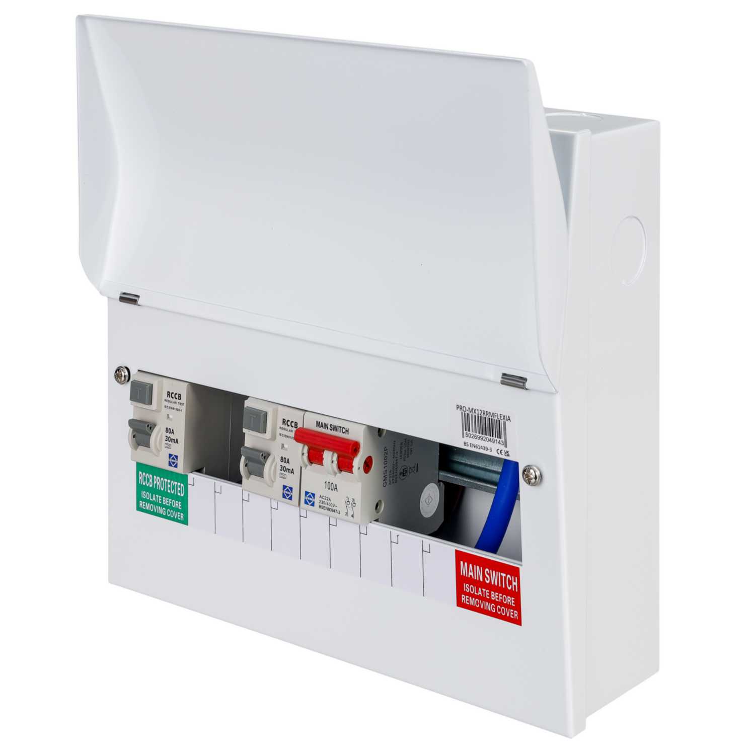 Lewden 6 + 1 Way Flexible High Integrity Dual 80A Type A RCD Metal Clad ...