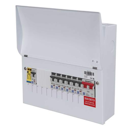 Lewden 9 Way 100A Isolator Metal Clad Consumer Unit with Type 2 SPD and ...
