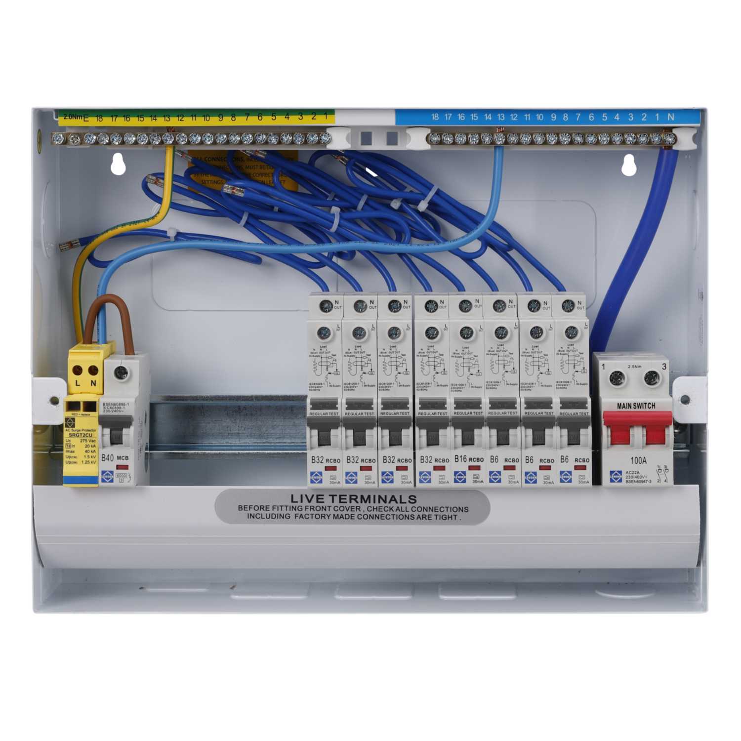 Lewden 13 Way 100A Isolator Metal Clad Consumer Unit with Type 2 SPD ...