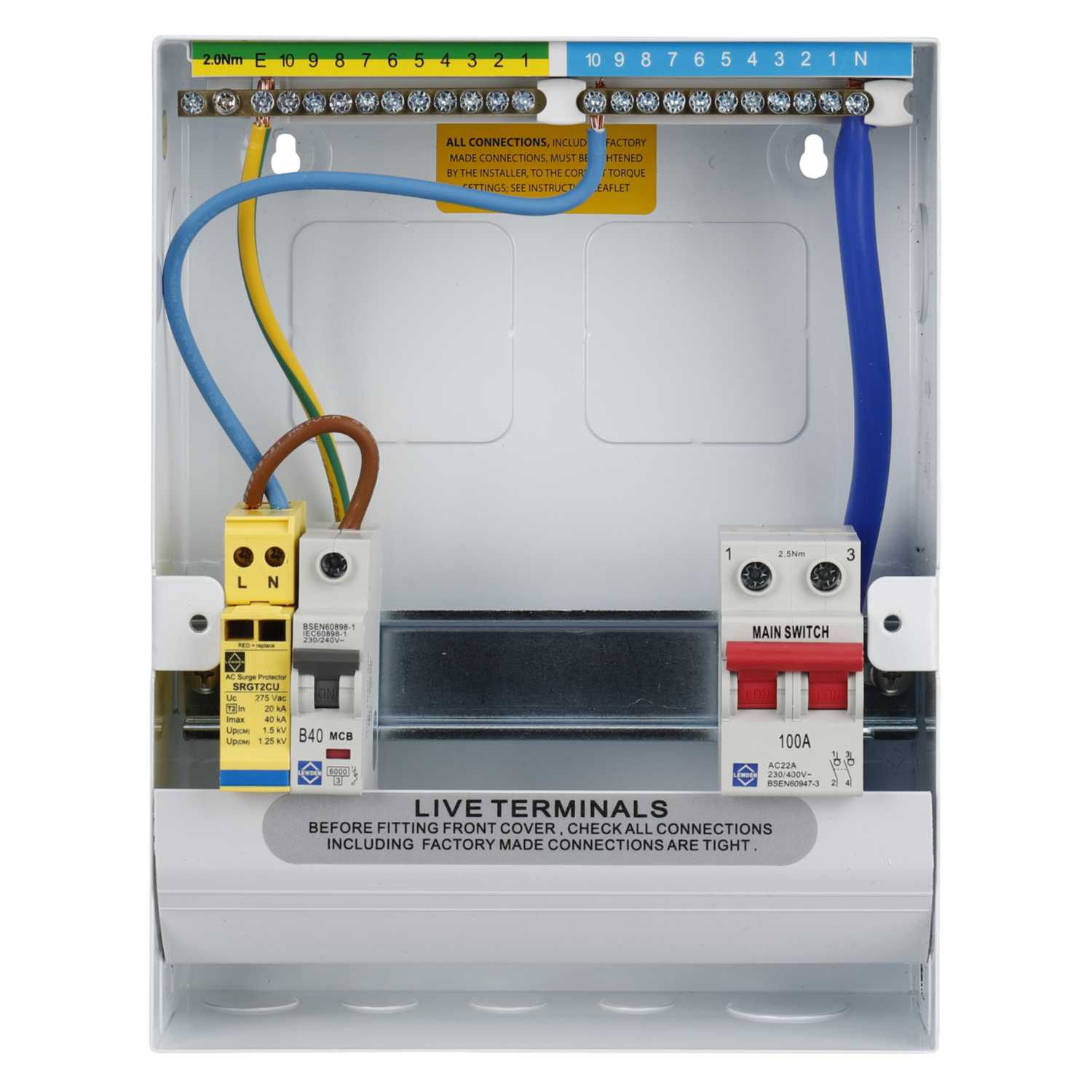 Lewden 6 + 1 Way 100A Isolator Incomer Metal Clad Consumer Unit with ...