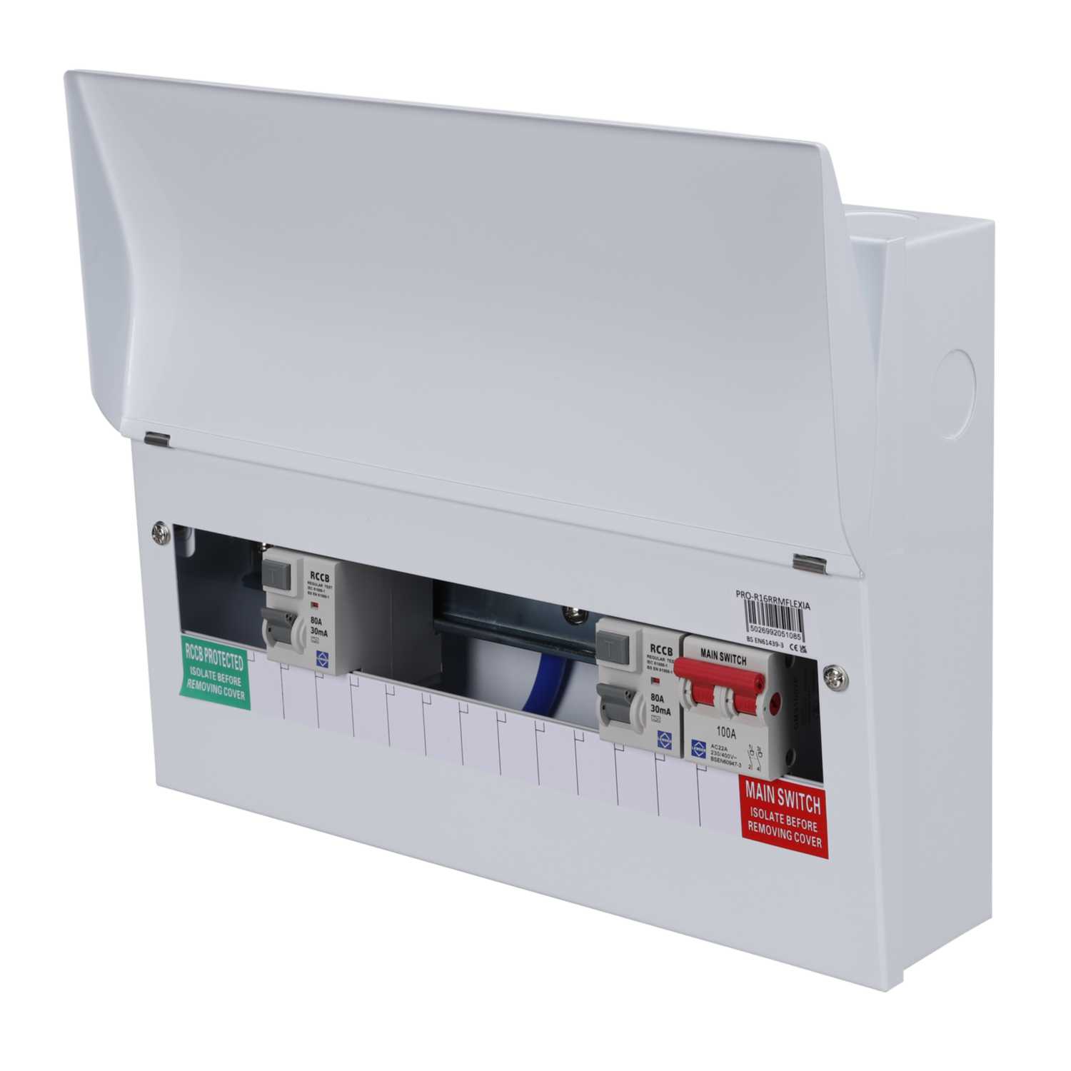 Lewden 10 + 1 Way Dual 80A 30mA Type A RCD Incomer Metal Clad Consumer ...