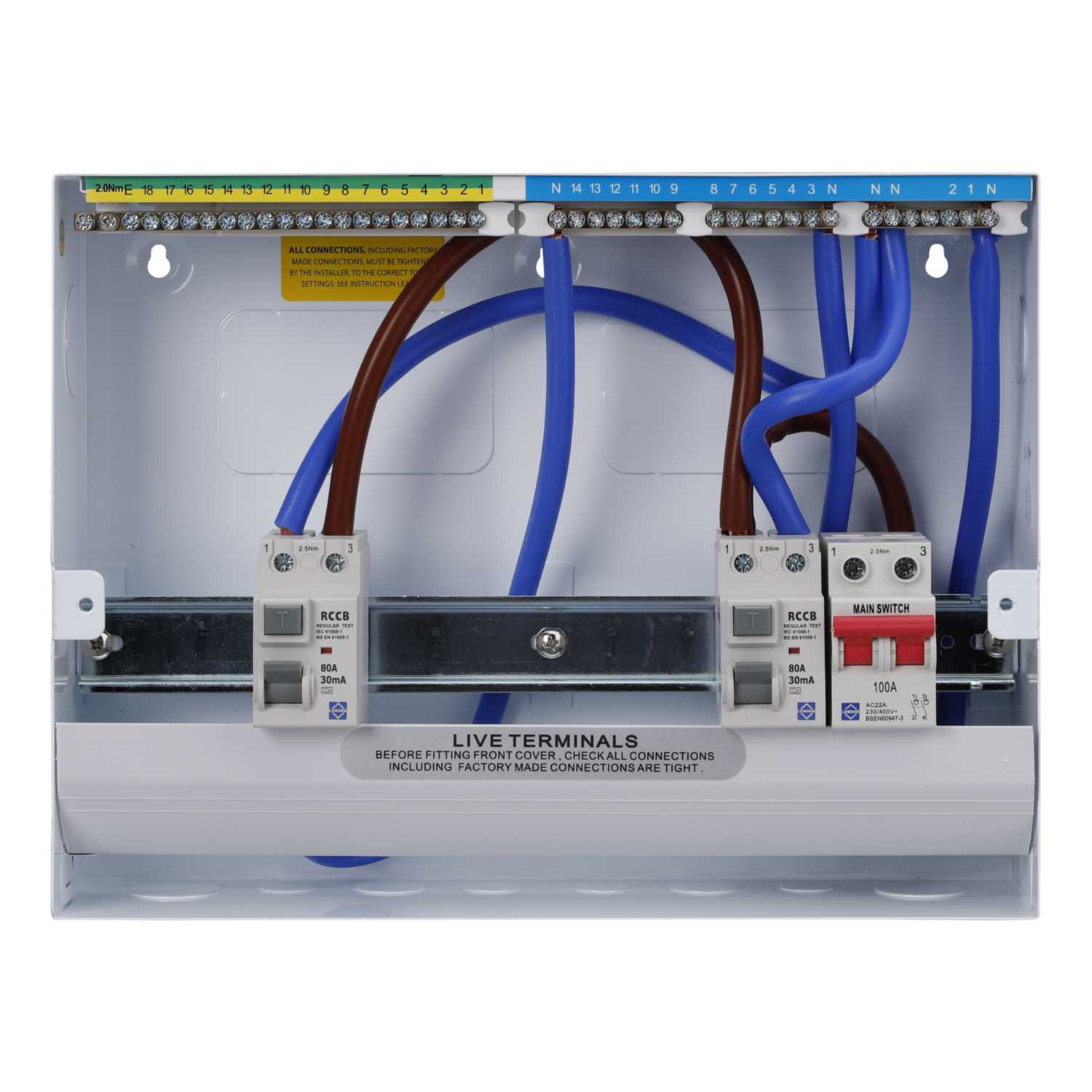 Lewden 10 + 1 Way Dual 80A 30mA Type A RCD Incomer Metal Clad Consumer ...