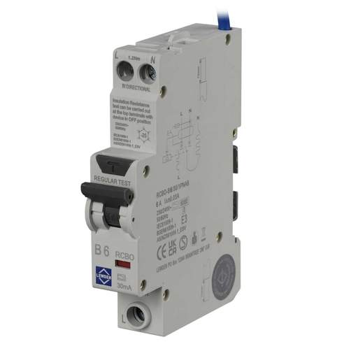 Lewden 6A 1P+N 1 Module Bidirectional B Curve 6kA 30mA Type A Compact RCBO (RCBO-B06/30/1PNAB) | CEF